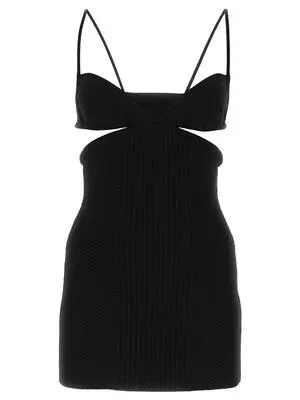 Off-White Off-shoulder Ribbed Knit Mini Dress - Black