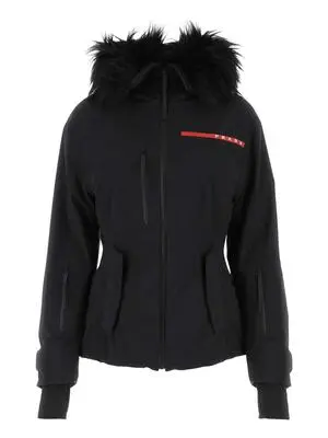 PRADA PRADA Black Re-Nylon Ski Jacket With Graphene Padding And Fur Trim