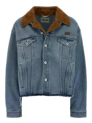 Miu Miu Denim Trucker Jacket With Brown Collar - Blue