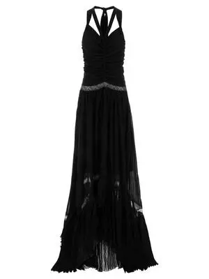 Blumarine Georgette Maxi Dress With Draping - Black