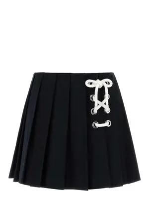 Prada PRADA Pleated Mini Skirt With Lace-Up Detail Blue