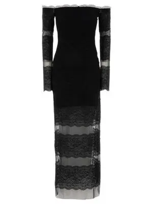 Blumarine Lace & Mesh Maxi Dress - Black