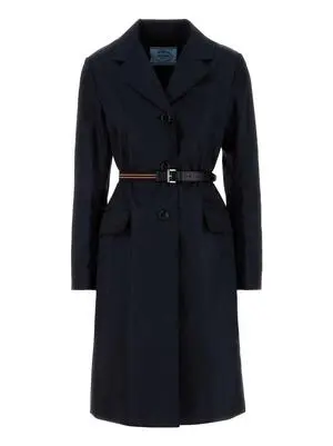 Prada Re-nylon Trench Coat With Belted Waist - Blue