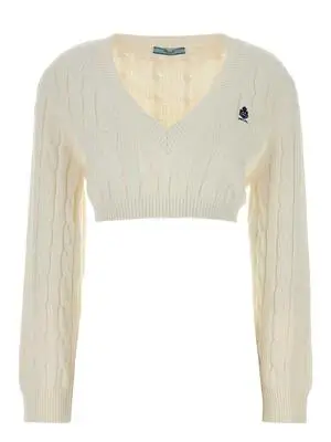 Prada 100% Cotton Knit Sweater With Cutouts - White