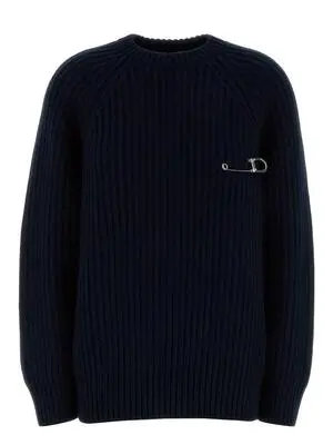 Prada Ribbed Wool-cashmere Sweater With Safety Pin Detail - Blue
