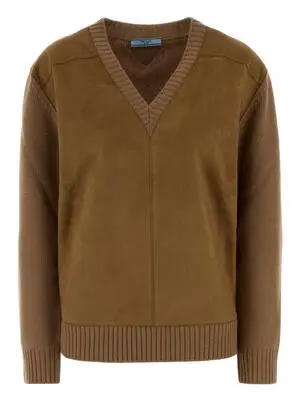 PRADA PRADA Wool-Cashmere Blend V-Neck Sweater With Lamb Detail