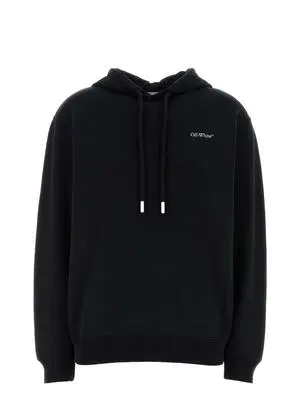 Off-White Cotton Sweatshirt With Drawstring Hood - Black
