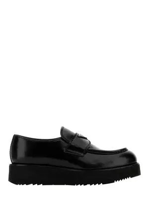 Prada Leather Loafers With Rubber Sole - Black