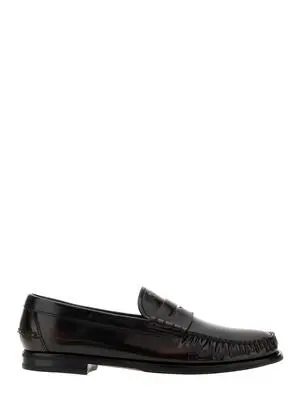 Prada Leather Loafers With Rubber Sole - Brown