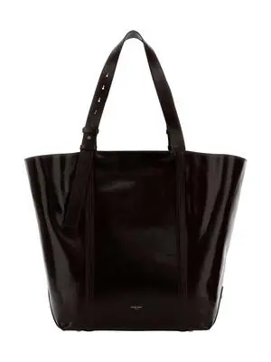 GOLDEN GOOSE Leather Shopping Handbag With Platinum Finish - Brown