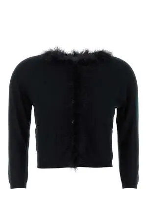 Prada Cashmere Cardigan With Feather Trim - Black