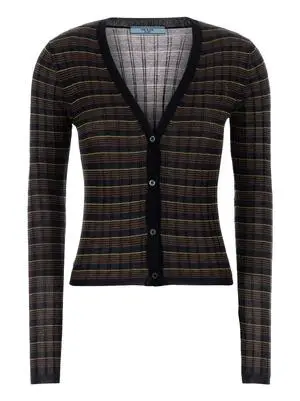 PRADA PRADA Embroidered Knit Cashmere-Silk Cardigan