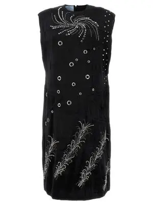 Prada Embellished Velvet Dress - Black
