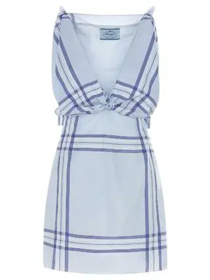 Prada Embroidered Cotton Mini Dress - Light Blue