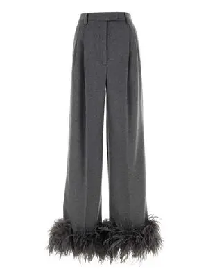 PRADA PRADA 100% Cashmere Wide-Leg Pants With Feather Trim