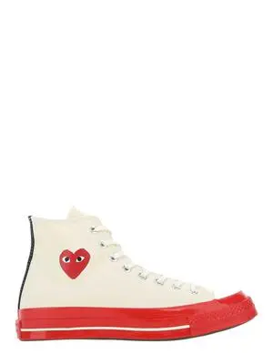 Play Comme Des Garcon High Top Canvas Sneakers With Heart Emblem - White