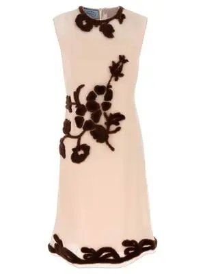 Prada Silk Georgette Dress With Floral Appliqu - Pink