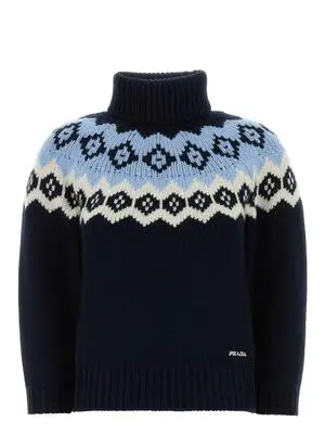 Prada Fair Isle Turtleneck Sweater - Blue
