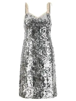 Prada Embellished Sequined Midi Dress - Silver