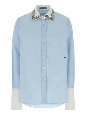 Prada PRADA Embellished Collar Poplin Shirt Light Blue