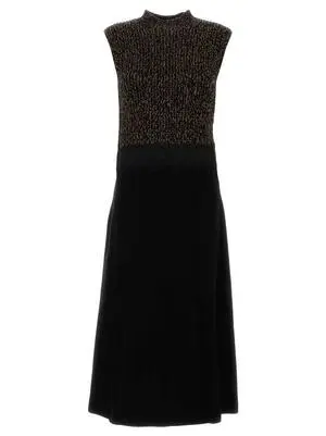 Prada PRADA Wool-Cashmere Contrast Panel Midi Dress Multicoloured