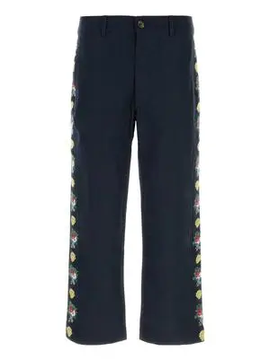 BAZISZT Embroidered Cotton Trousers - Blue