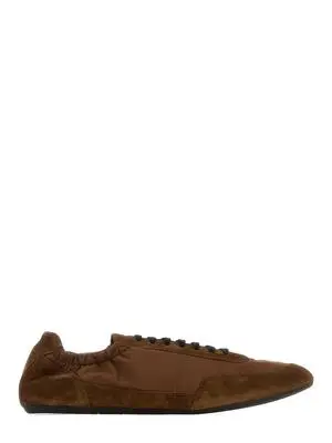 Prada PRADA Recycled Polyamide And Calf Leather Lace-Up Sneakers Brown
