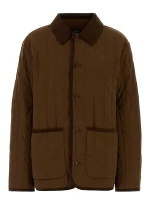 A.p.c. Quilted Jacket With Corduroy Collar - Brown