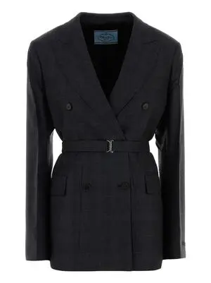 Prada Double Breasted Wool Blazer - Checked
