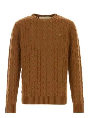 Valentino Garavani Cashmere Cable Knit Crewneck Sweater - Camel