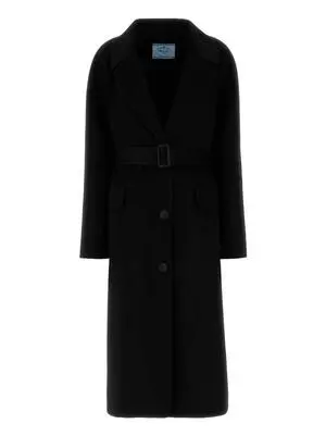 Prada Belted Wool-blend Coat - Black