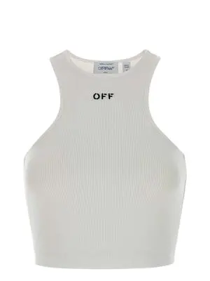 Off-White Stretch Cotton Cropped Top - White