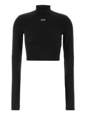 Off-White Cropped Stretch T-shirt Top - Black