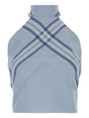 Prada PRADA Striped High Neck Mini Top Cielo