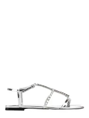 JIMMY CHOO JIMMY CHOO Crystal-Embellished Leather Flat Sandals Orange