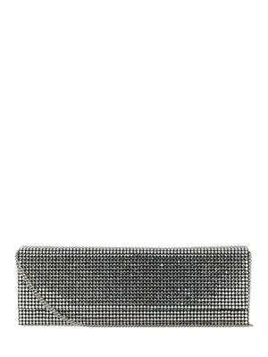 Amina Muaddi Embellished Satin Mini Clutch With Shoulder Strap - Silver