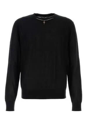 Dolce & Gabbana 100% Cashmere Crew Neck Sweater With Embellishment - Black