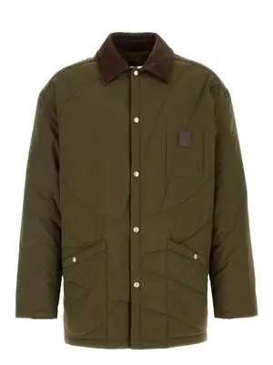 Loewe Quilted Polyester Army Jacket With Corduroy Collar - Green