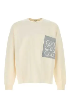 Loewe Cotton Blend Sweater With Pocket Detail - White