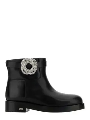 Mach & Mach Leather Embellished Ankle Boots - Black