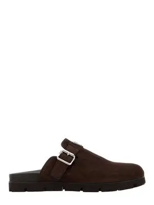 Prada Suede Slipper With Buckle Detail - Brown
