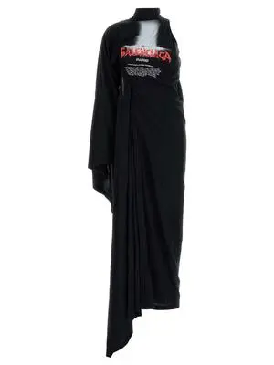 Balenciaga Cotton Graphic T-shirt Dress - Black