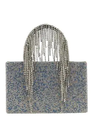 Kara Rhinestone Mini Handbag With Silver-tone Hardware - Light Blue