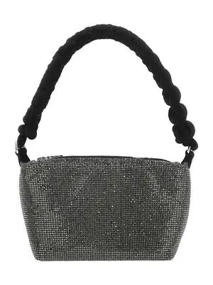 Kara Rhinestone Embellished Handbag With Twisted Handle - Black