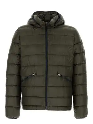 Herno Olive Nylon Down Jacket With Hood - Green
