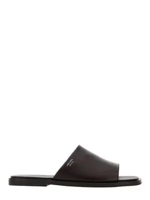 Prada Leather Slippers With Rubber Sole And Buckle Detailing - Brown