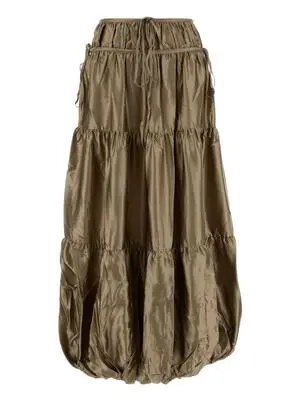 CO Dove Tiered Silk Skirt With Drawstring Waist