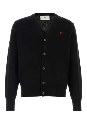 AMI Paris Merino Wool Cardigan - Black