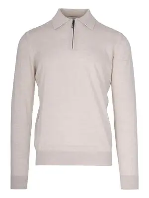 PAOLO PECORA Long Sleeve Zip-neck Knit Polo - Panna