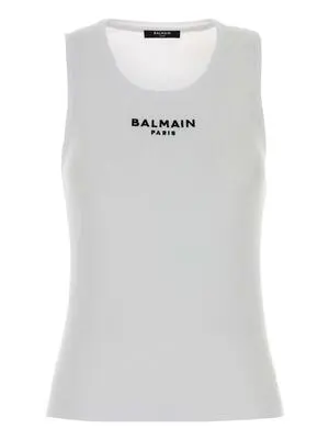 Balmain Ribbed Cotton Tank Top - White